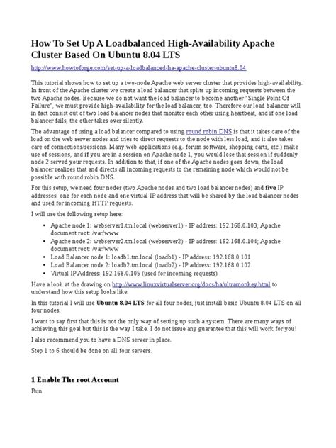 Load Balanced High Availability Apache Cluster Pdf Load Balancing