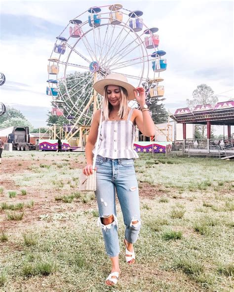Cute Fair Outfit With Ripped Mom Jeans Peplum Button Front Tank Top
