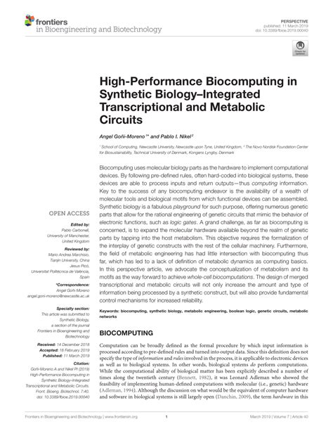 Pdf High Performance Biocomputing In Synthetic Biologyintegrated