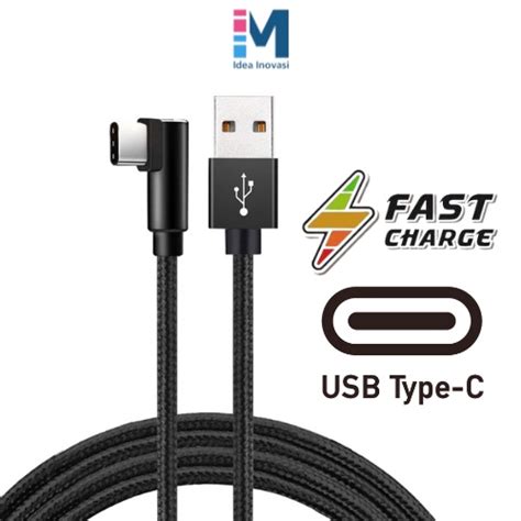 90 Degree L Shape Type C To Usb Cable 24a Black Nylon Braided 1 Meter