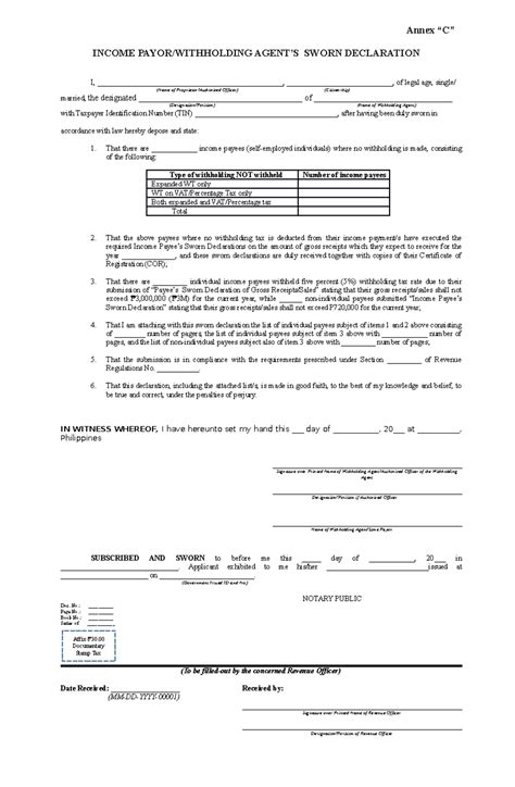 Annex C Rr 11 2018 Thank You Annex “c” Income Payor Withholding Agents Sworn Declaration I