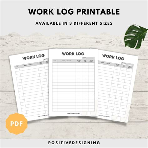 Printable Work Time Log And Tracker Activity Hours Log Printable