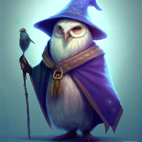 Premium Ai Image Mystical Snow Owl Purple Attire And Pointed Hat As A
