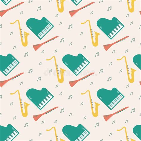 Vector Seamless Pattern Musical Jazz Instruments Orchestra Piano