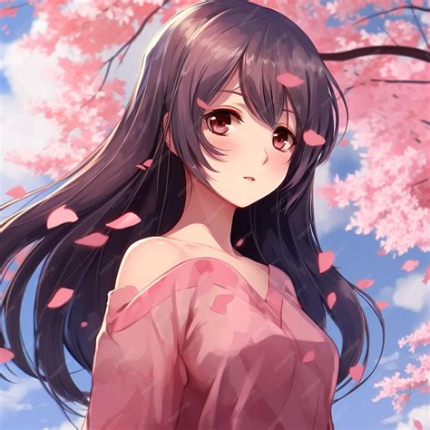 Cute Japanese Anime Girl In Kimono Floral Illustration Generative Ai