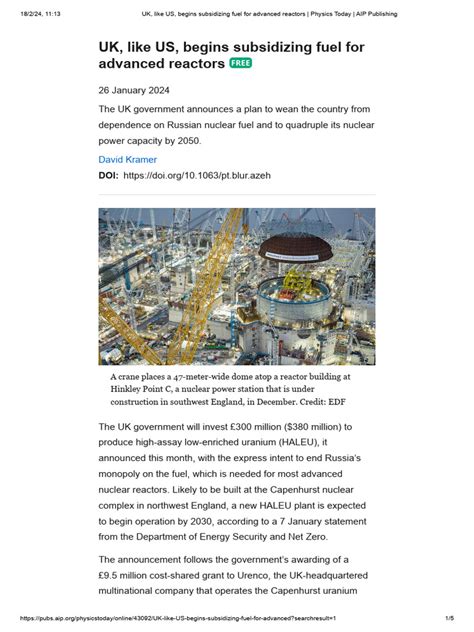 Uk Like Us Begins Subsidizing Fuel For Advanced Reactors Physics