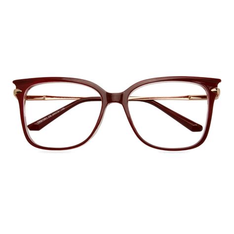 87061 Rectangle Red Eyeglasses Frames Leoptique