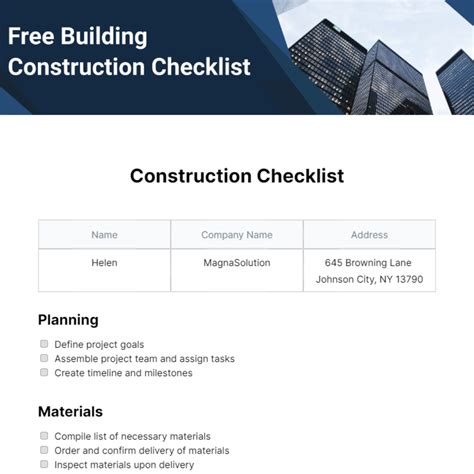 Free Building Construction Checklist Edit Online And Download
