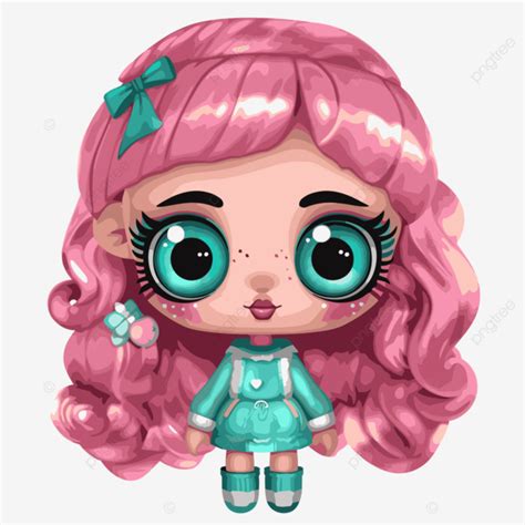 دمية مفاجأة لول المتجه دمية ترتدي الوردي ولها عيون خضراء كرتون ملصق قصاصة فنية Png والمتجهات