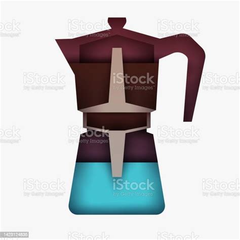 흰색 배경에 고립 된 모카 냄비 커피 메이커 만화 공예 종이 컷 스타일의 창조적 인 3d 개념 밝고 최소한의 음식 디자인 현대 기하학적 벡터 일러스트레이션 0명에 대한 스톡