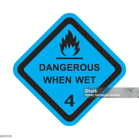 Attention Sticker Dangerous When Wet On The Blue Background Stock