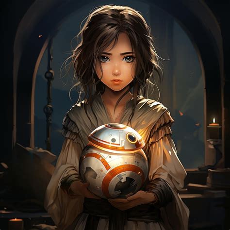 Premium Ai Image Rey Skywalker As Chibi Character With Bb8