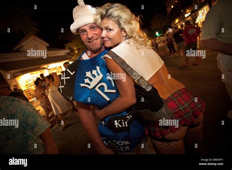 Costumed Revelers During Fantasy Fest Halloween Parade In Key West