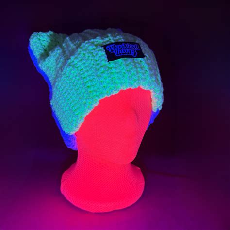 Glow In The Dark Cat Ears Crochet Beanie Purple And Green Woodshed