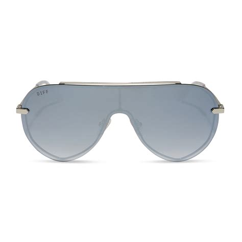 Imani Shield Sunglasses Silver And Grey Gradient With Silver Flash Diff Eyewear