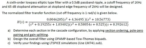 Solved A Sixth Order Lowpass Elliptic Type Filter With A 0 5