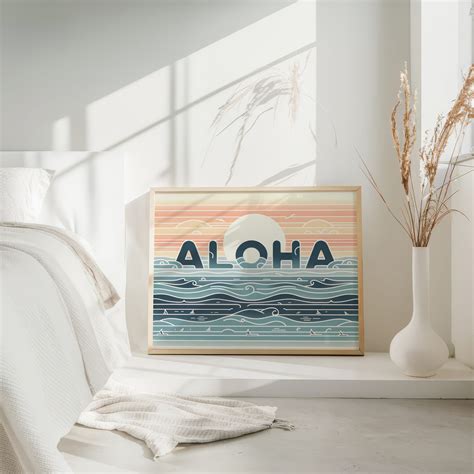 Aloha Themed Ocean Wave And Sunset Art Print Wallartk