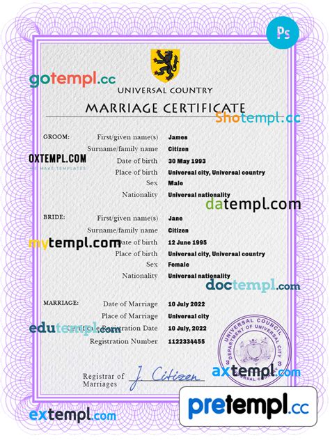 Snap Universal Marriage Certificate Psd Example Completely Editable