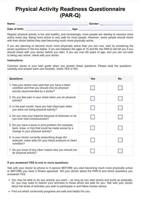 Physical Activity Readiness Questionnaire Par Q