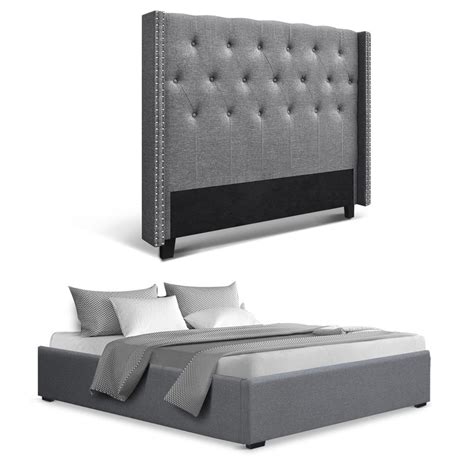 Buy Artiss Queen Bed Frame Storage Tufted Headboard Gas Lift Base Grey