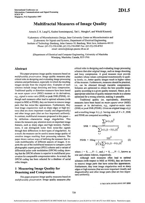 Pdf Multifractal Measures Of Image Quality