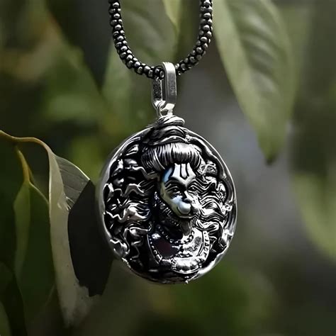 Casual Wear Hanuman Ji Pendant Oxidised Silver Chain For Men 50 Size