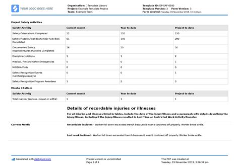 Monthly Safety Report Template Better Format Than Wordexcelpdf