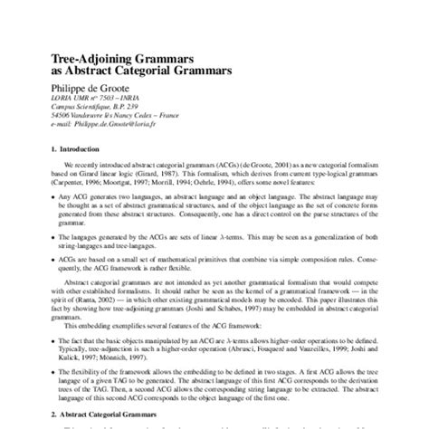 Tree Adjoining Grammars As Abstract Categorial Grammars Acl Anthology