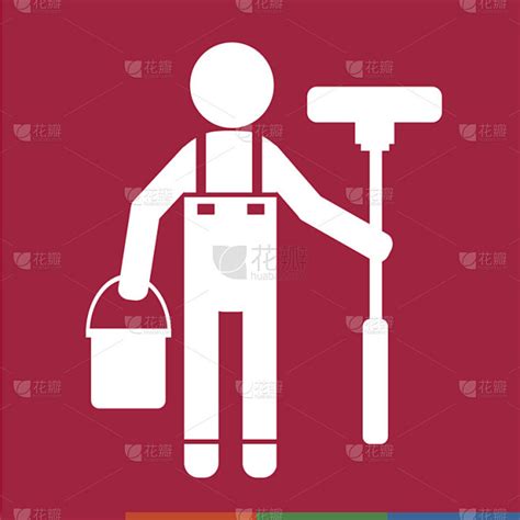 清洁工和清洁工具设备插图设计