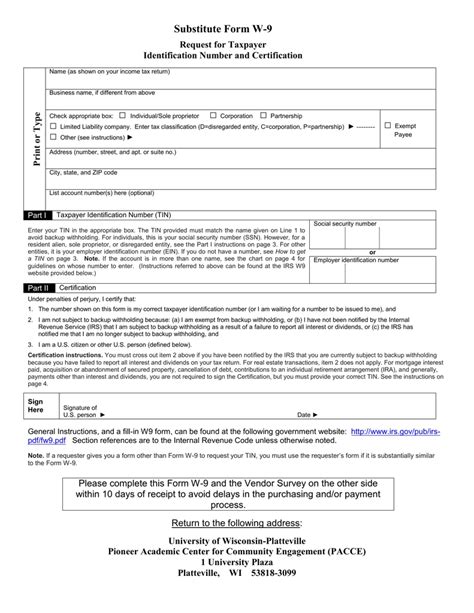 Irs W 9 Printable Form Printable Forms Free Online