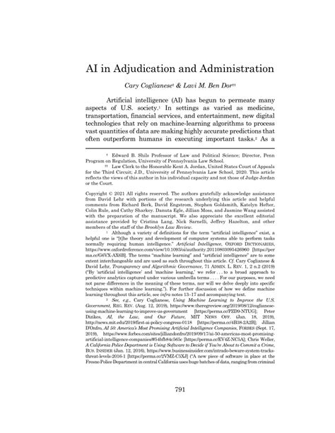 Pdf Ai In Adjudication And Administration A Status Report On