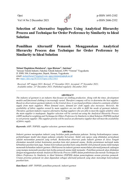 Pdf Selection Of Alternative Suppliers Using Analytical Hierarchy Process Dan Technique For