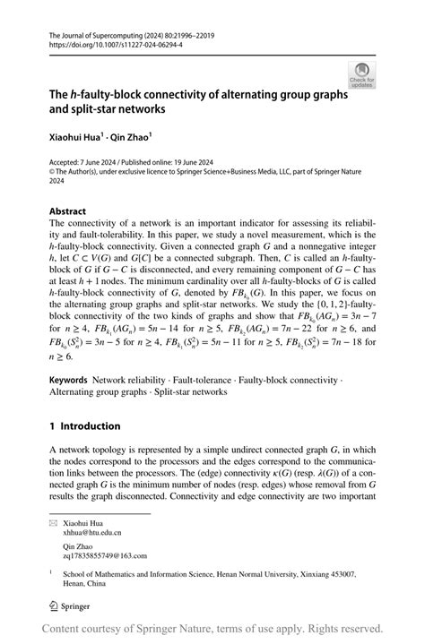 The H Faulty Block Connectivity Of Alternating Group Graphs And Split Star Networks Request Pdf