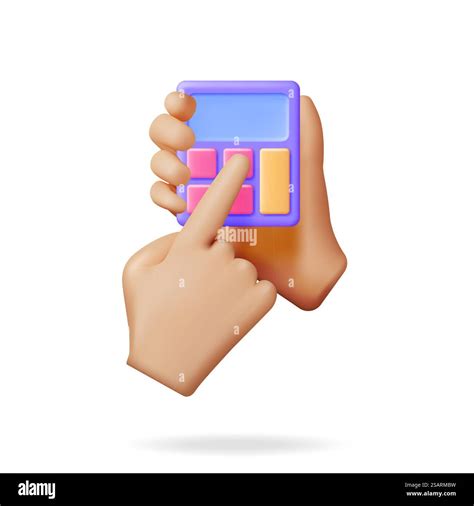 3d Modern Calculator And Hand Isolated Render Mathematics Icon Addition Subtraction