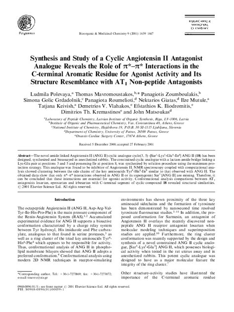 Pdf Synthesis And Study Of A Cyclic Angiotensin Ii Antagonist