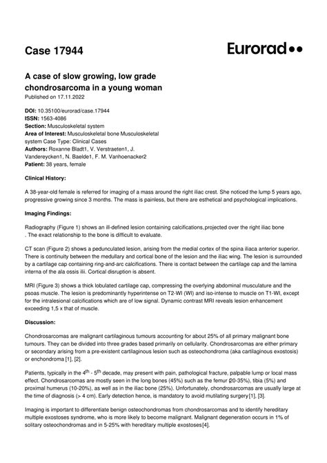 Pdf A Case Of Slow Growing Low Grade Chondrosarcoma In A Young Woman