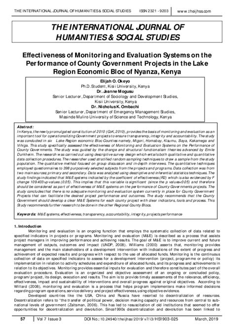 Pdf Effectiveness Of Monitoring And Evaluation Systems On The