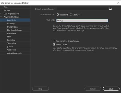 version control and advanced settings in adobe dreamweaver