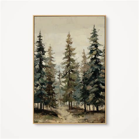 Textured Evergreen Forest Wall Art Impressionist Pine Tree Canvas