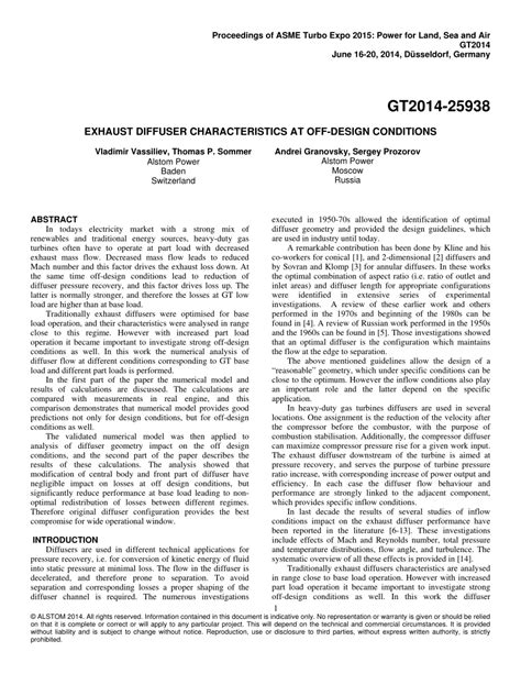 Pdf Exhaust Diffuser Characteristics At Off Design Conditions