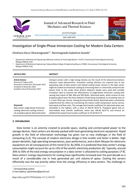 Pdf Investigation Of Single Phase Immersion Cooling For Modern Data