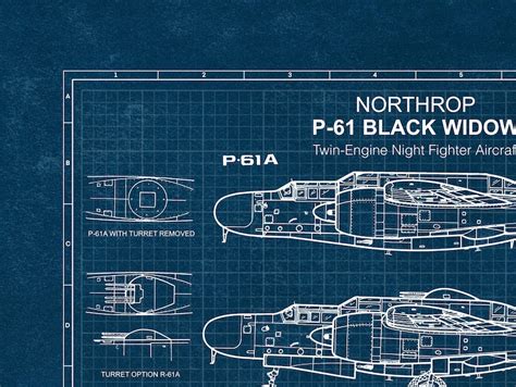 P 61 Black Widow Blueprint Poster Wwii Aviation Wall Art Aircraft