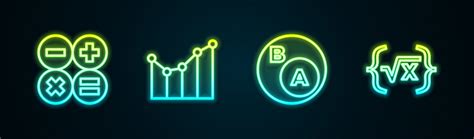 세트 라인 계산기 그래프 일정 차트 다이어그램 하위 집합 수학은 B 및 제곱근 X 글리프의 하위 집합입니다 빛나는 네온 아이콘입니다 벡터 0명에 대한 스톡 벡터 아트 및