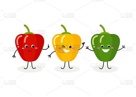 三个卡通甜椒向量组