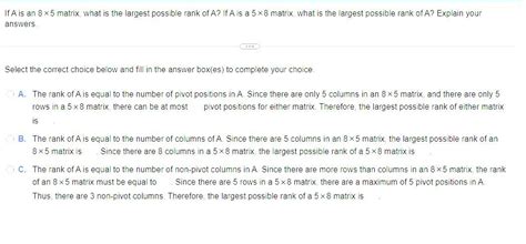 solved fa is an 8×5 matrix what is the largest possible