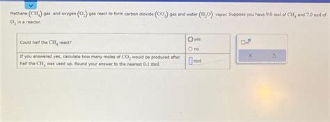 solved methane ch4 gas and oxygen o2 gas react to form