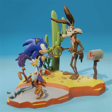 Looney Tunes Wile E Coyote And Sonic The Hedgehog With The Road Runner 3d Print File Stl Etsy