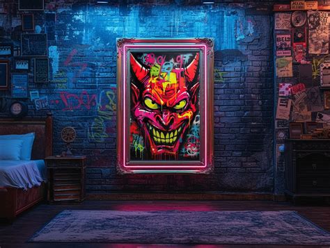 Red Devil Graffiti Wall Art Digital Download Demon Horns Art Print