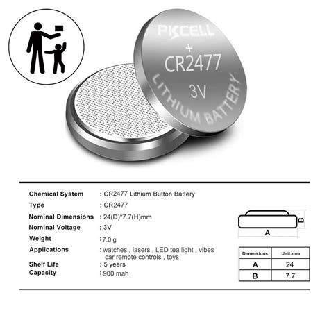 Pkcell Cr2477 Battery 3v Lithium Battery Button Coin Cell Batteries