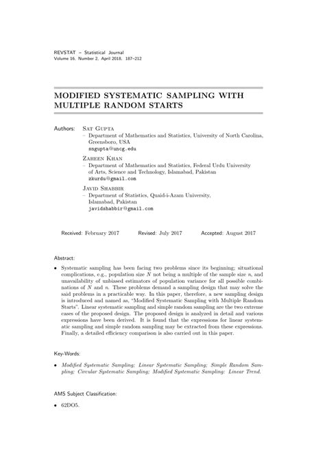 Pdf Modified Systematic Sampling With Multiple Random Starts